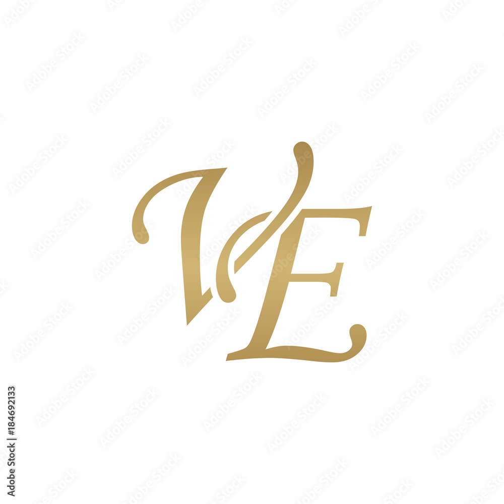Initial letter VE, overlapping elegant monogram logo, luxury golden ...