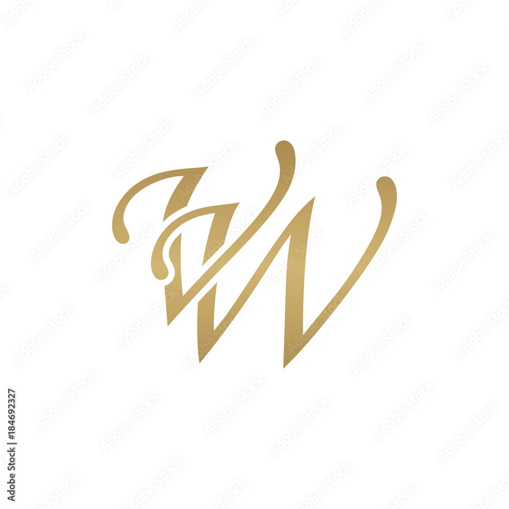 Initial letter VW, overlapping elegant monogram logo, luxury golden ...