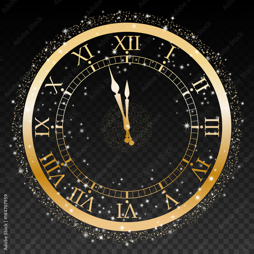 Gold New Year Clock on a transparent background Vector Stock Vector ...