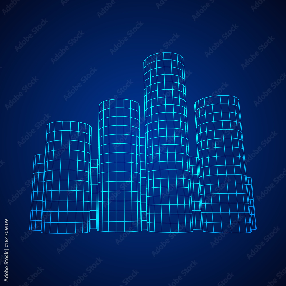 Vetor do Stock: Mesh low poly wireframe Cylinder array like skyscraper ...