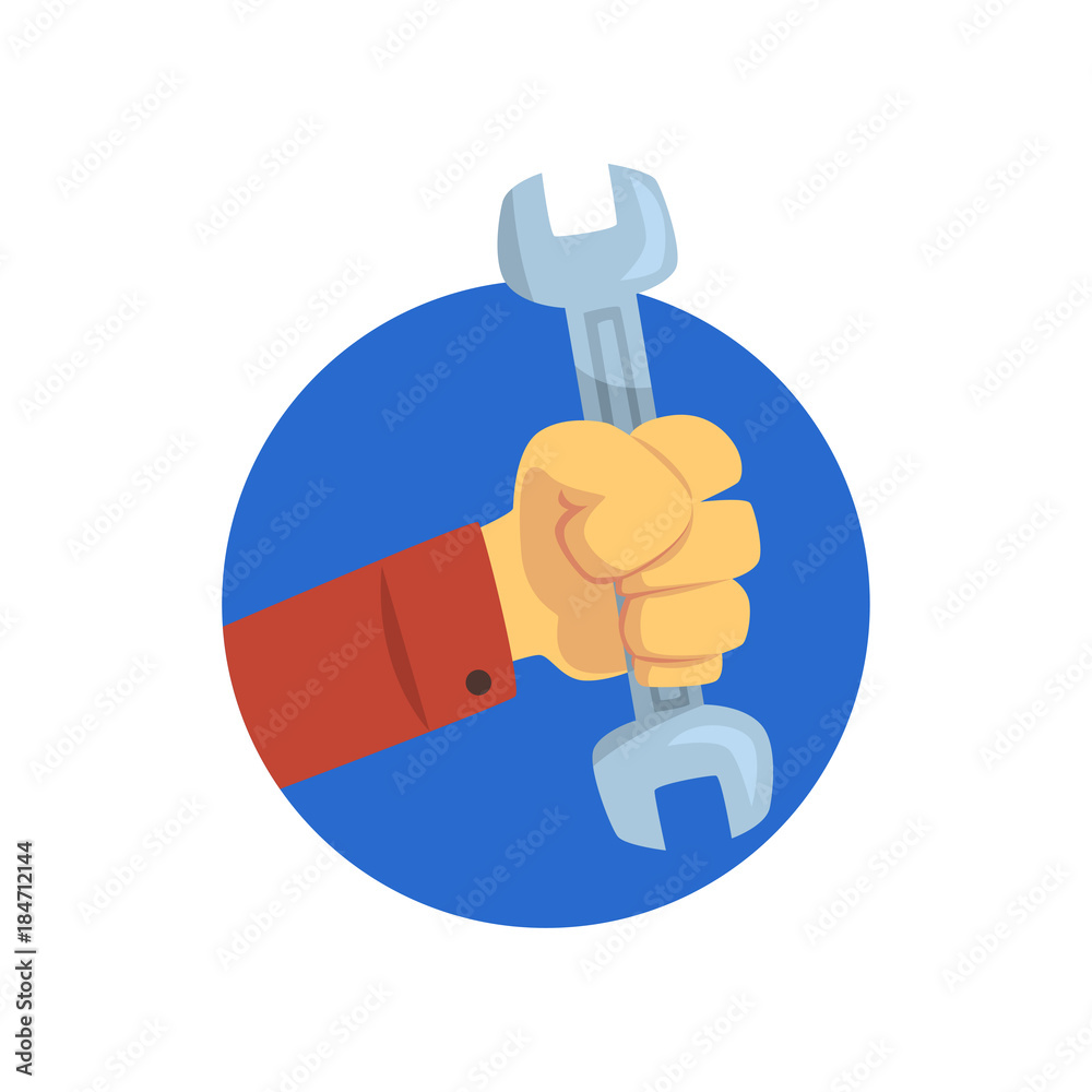 Hand holding a spanner, technical service, repairs, customer support ...