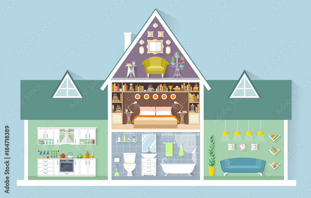 Vector house in miniature. Side view. The layout of the apartment house ...