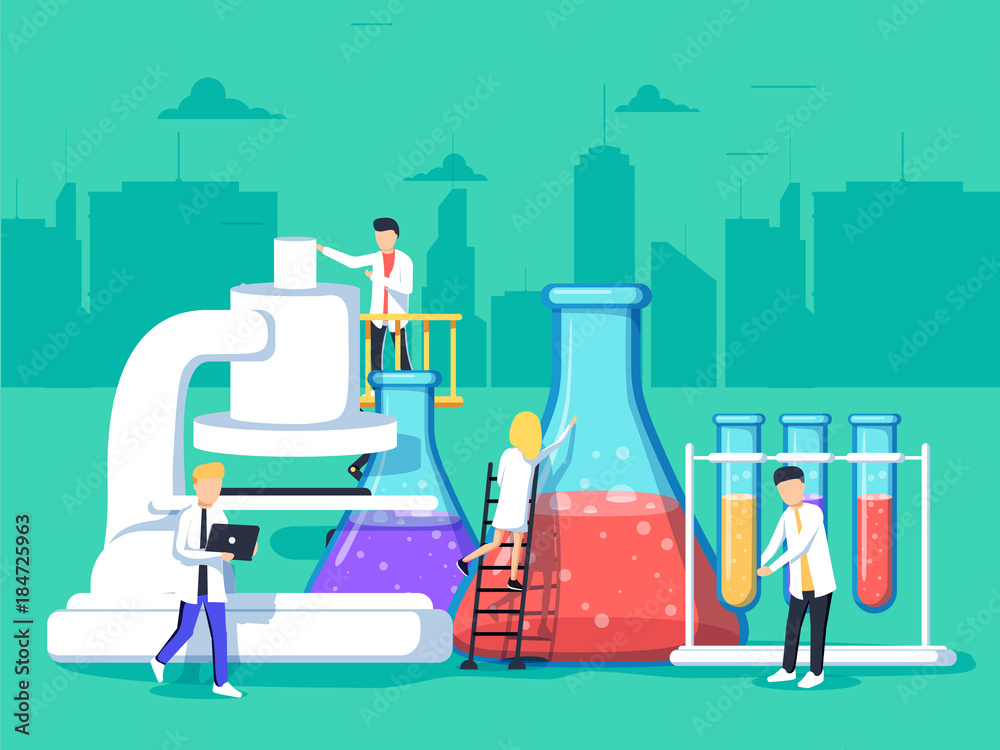 Researchers in the laboratory, they are analyzing a sample using a ...