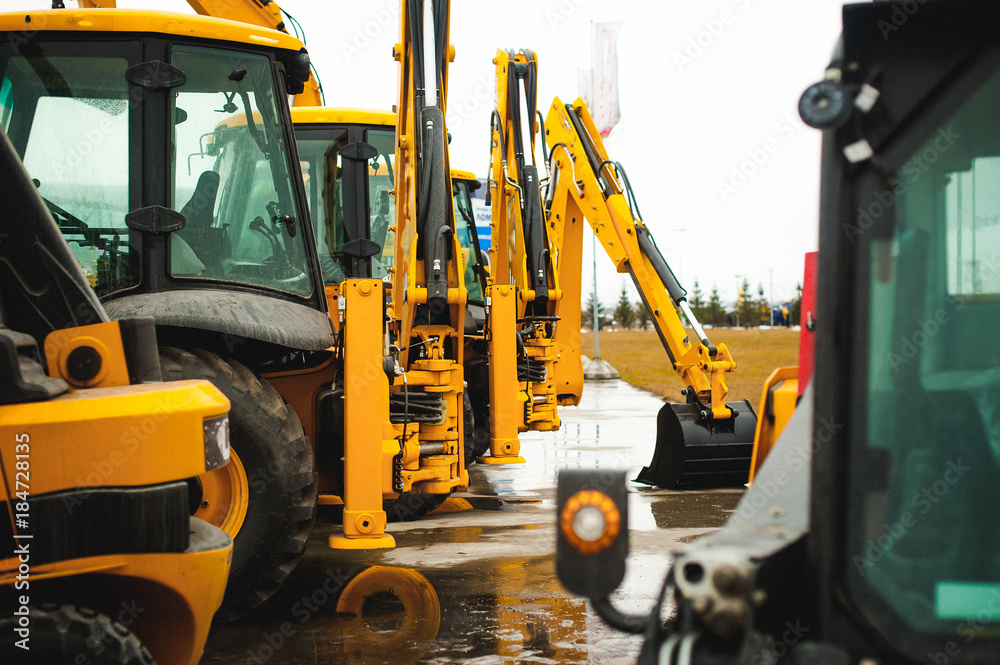 Excavator Loader Machine. Side View of Front Hoe Loader. Industrial ...