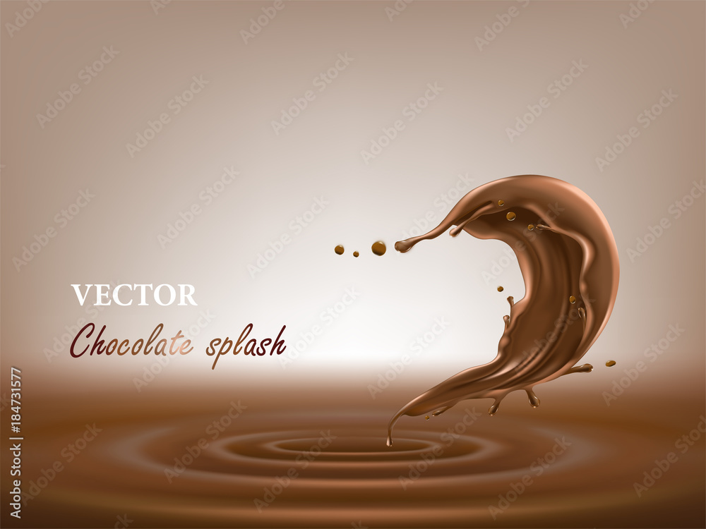 Vector 3D illustration of melted, liquid chocolate splash in a ...