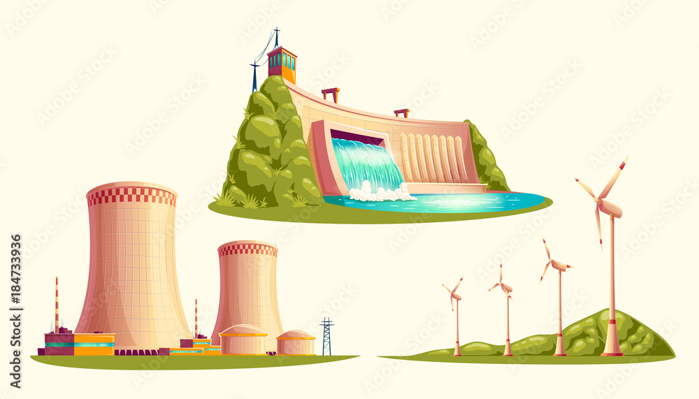 Alternative energy sources, concept of environmental protection, set of ...