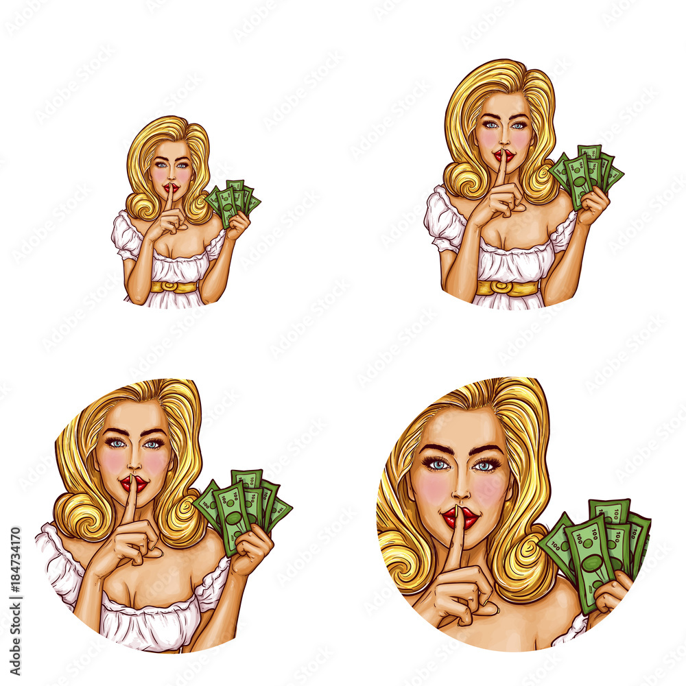 Set Vector Pop Art Round Avatar Icons For Users Social Networking