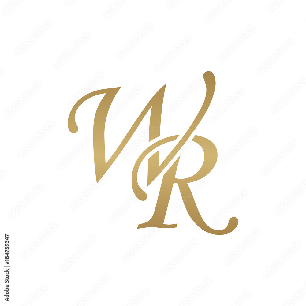 Initial letter WR, overlapping elegant monogram logo, luxury golden ...