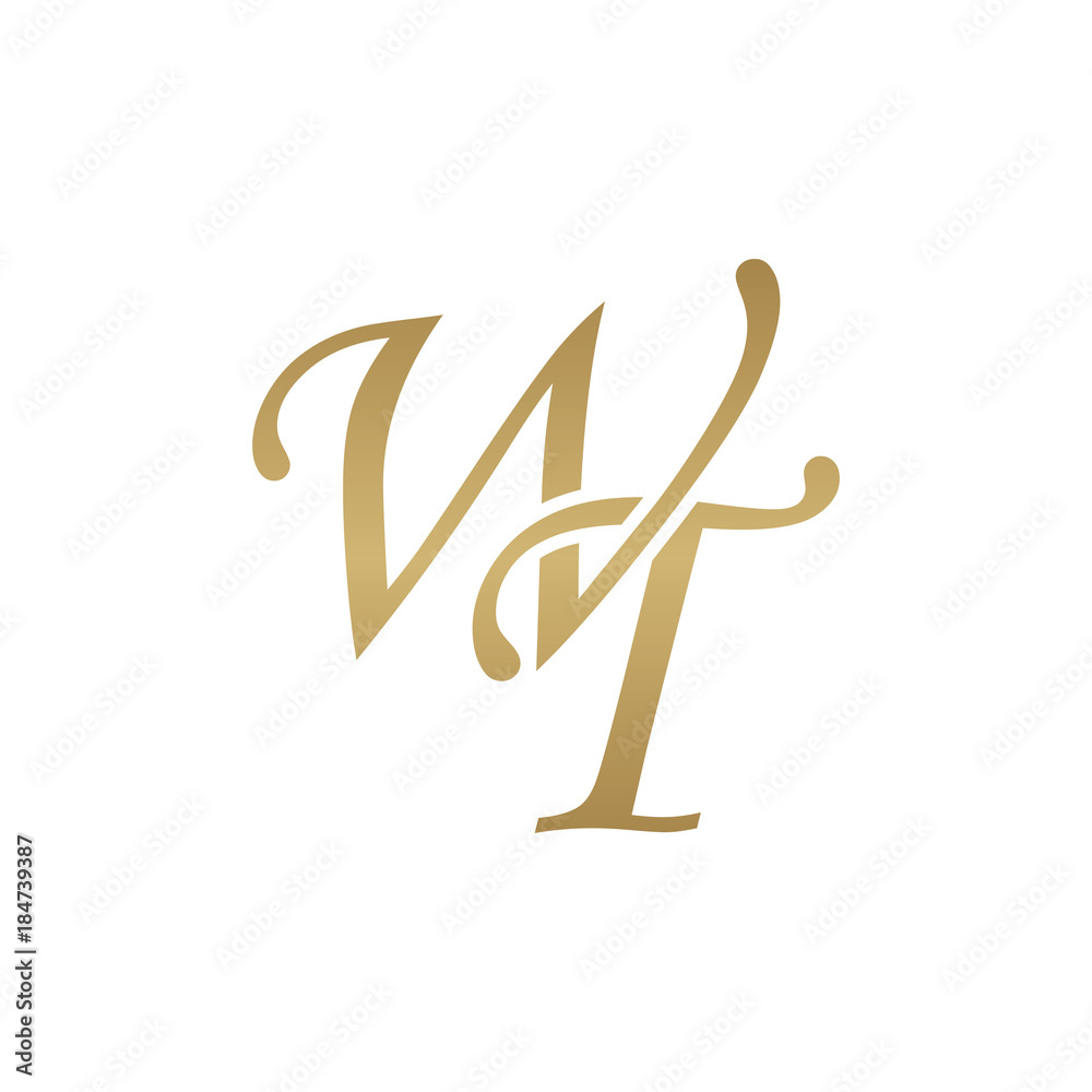 Initial letter WT, overlapping elegant monogram logo, luxury golden ...