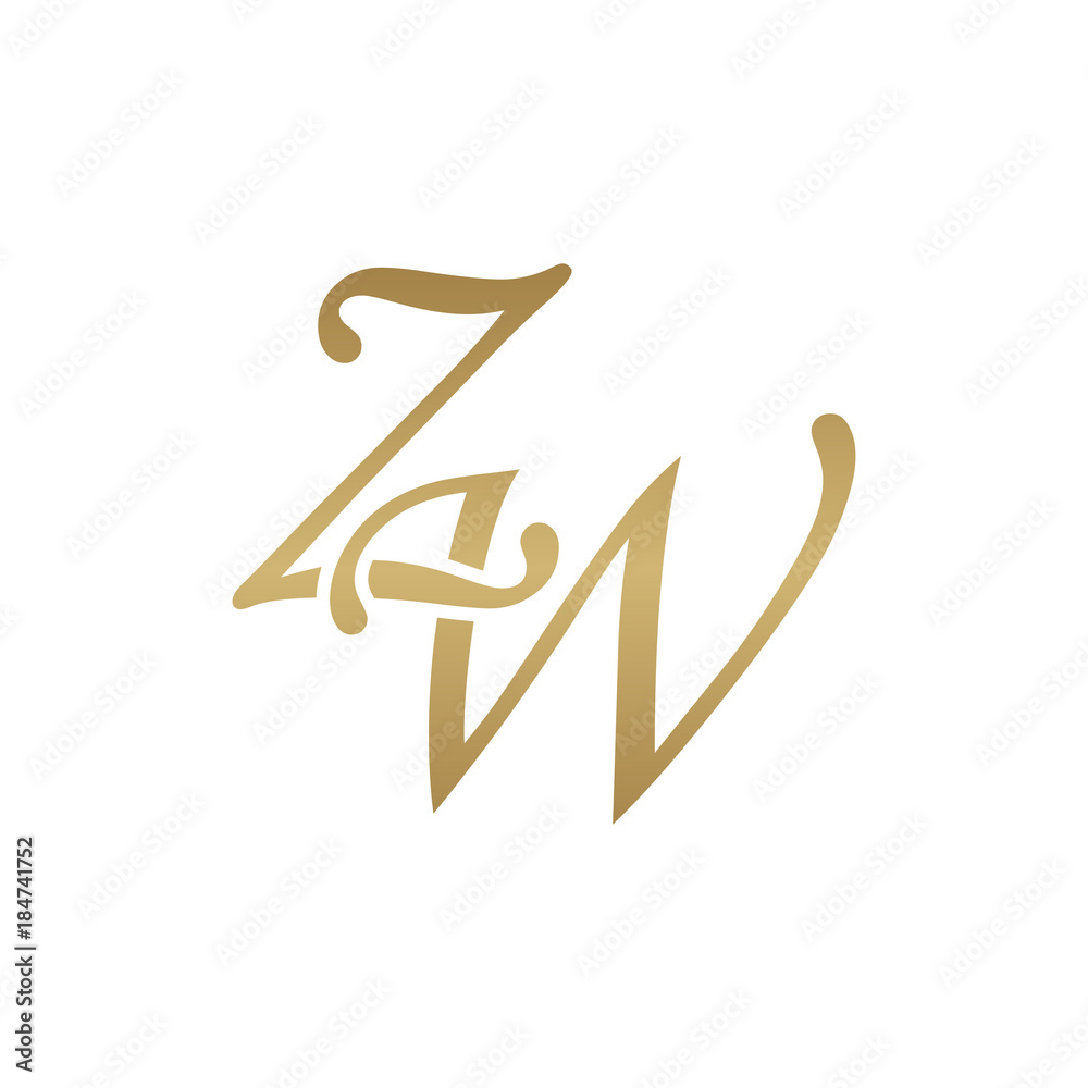 Initial letter ZW, overlapping elegant monogram logo, luxury golden ...