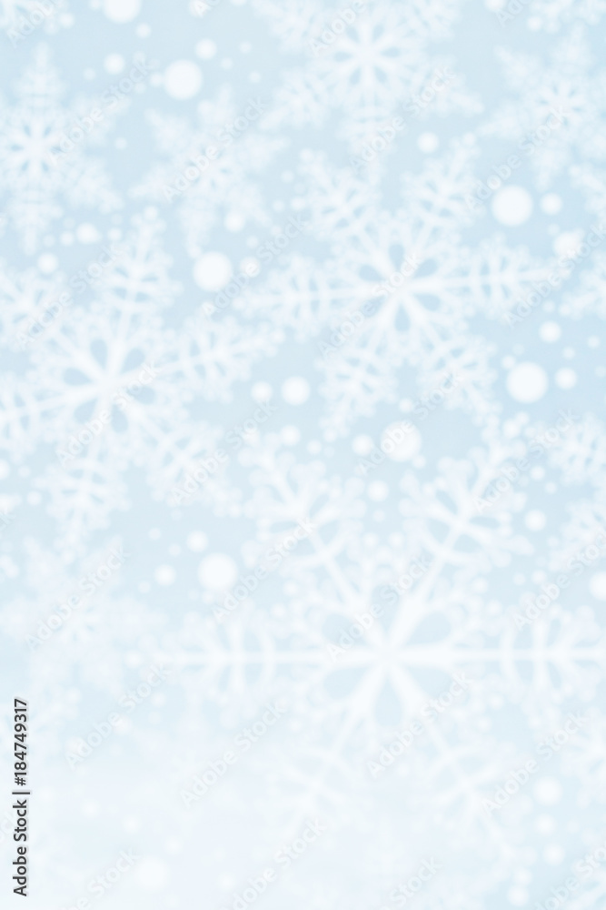 Light defocused winter background with blue snowflakes, vertical image ...