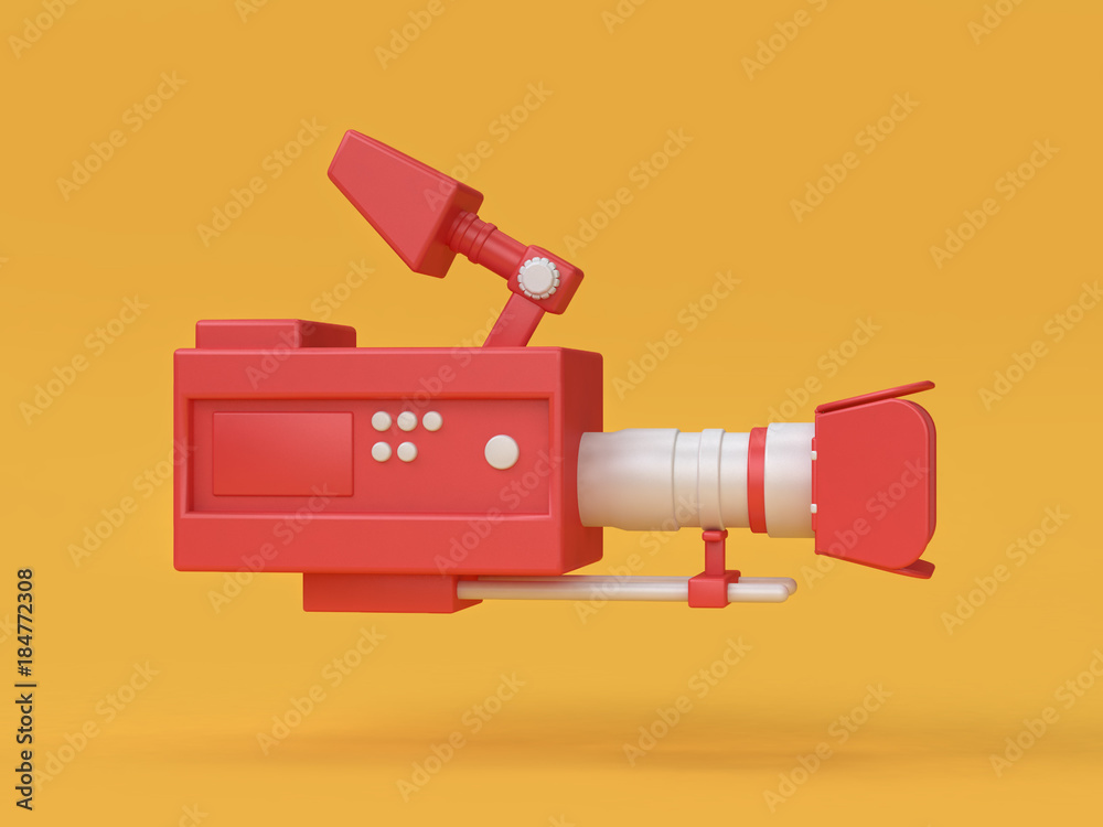 movie-cinema camera 3d rendering cartoon style yellow background Stock ...