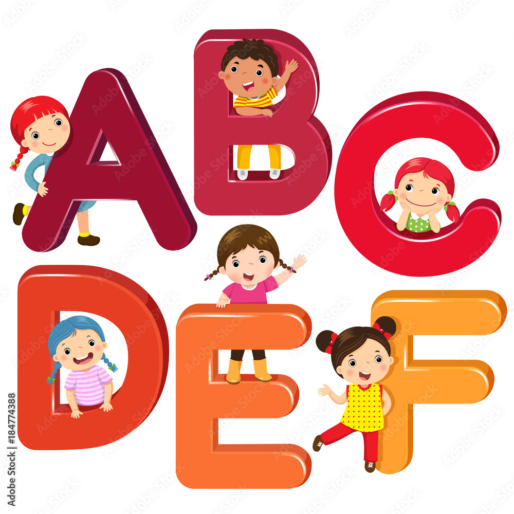 Cartoon kids with ABCDEF letters Stock Vector | Adobe Stock