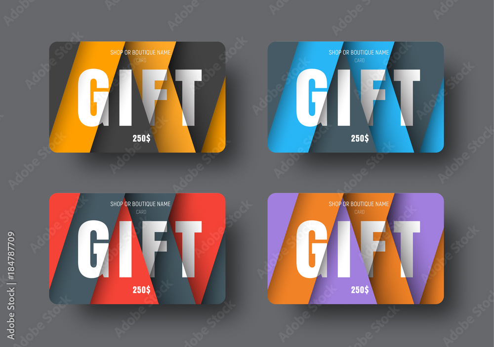 gift card template in a modern style of material design with floating ...