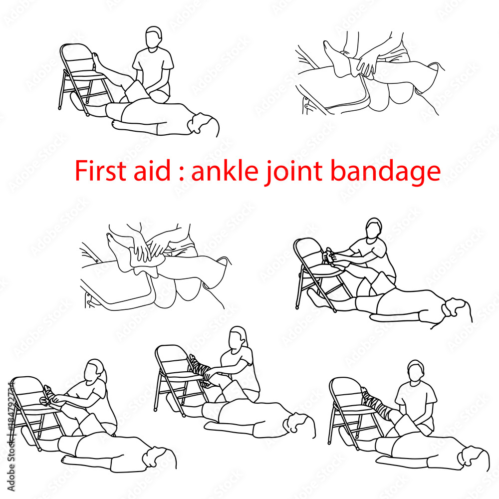 first aid bandage in case of injury of the ankle joint vector ...