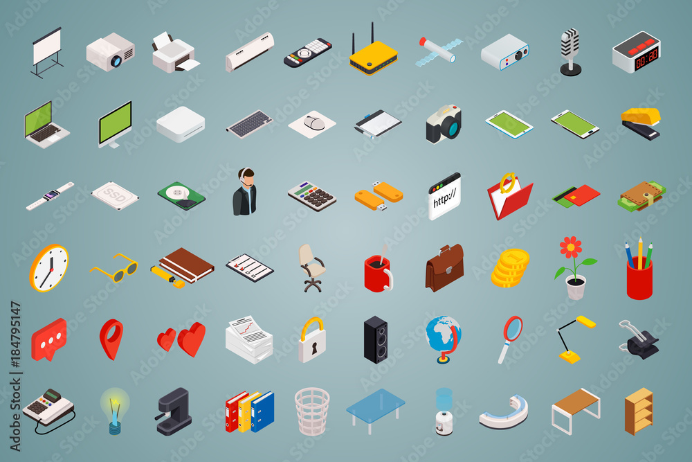 Big set of isometric volumetric of icons on a theme of computer ...