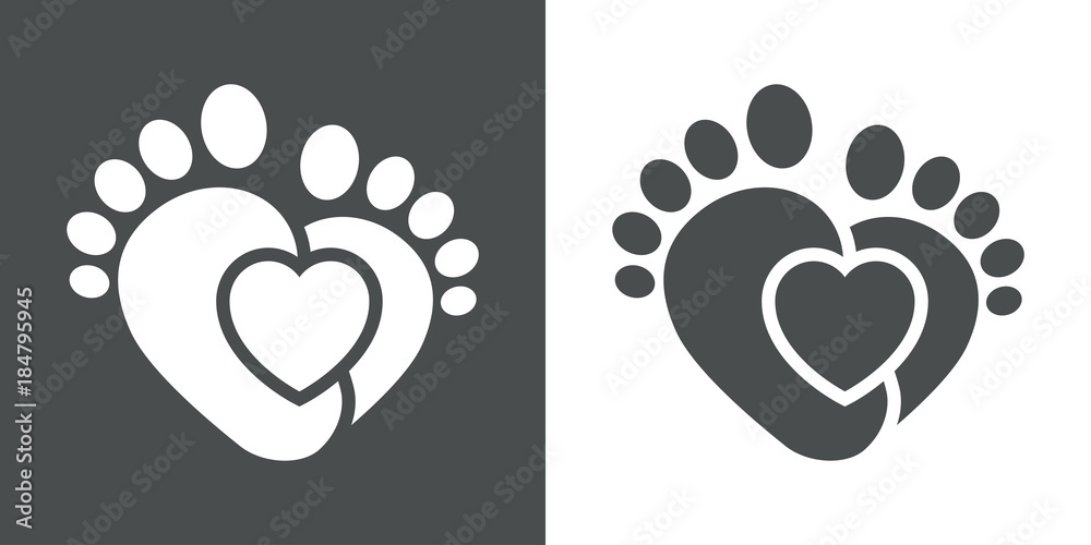 Icono plano corazon con pies infantiles gris y blanco Stock Vector ...
