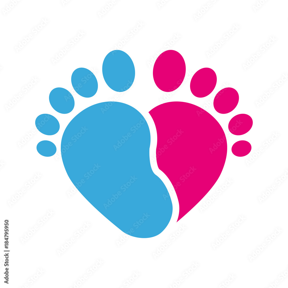 Icono plano corazon pies infantiles rosa y azul en fondo blanco Stock ...