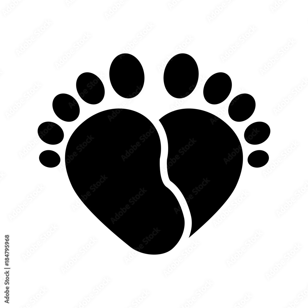 Icono plano corazon pies infantiles negro en fondo degradado Stock ...