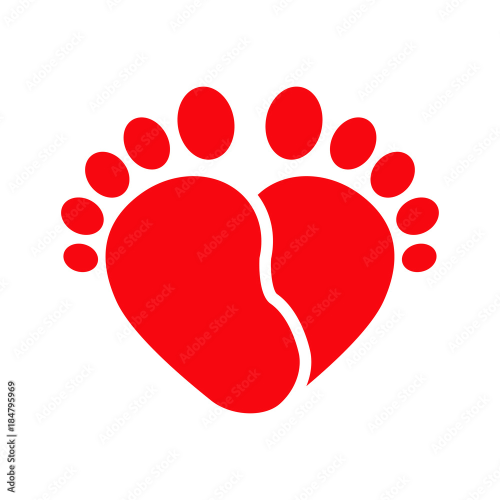 Icono plano corazon pies infantiles rojo en fondo degradado Stock ...