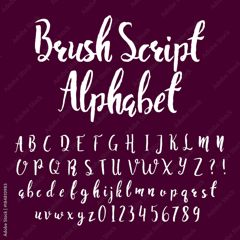 Brush script alphabet font. Hand drawn uppercase and lowercase letters ...