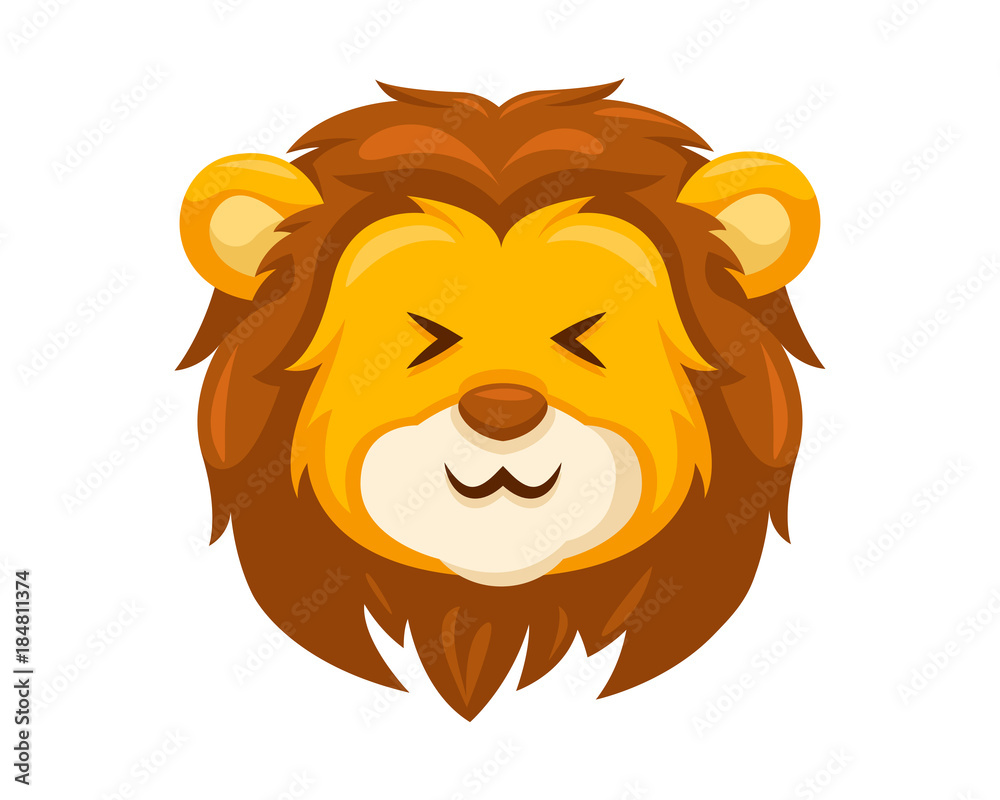 Cute Laughing Lion Face Emoticon Emoji Expression Illustration Stock Vector Adobe Stock