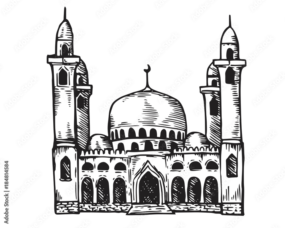 Vintage Hand Drawing Islamic Mosque Sketch Building Stock Vector ...