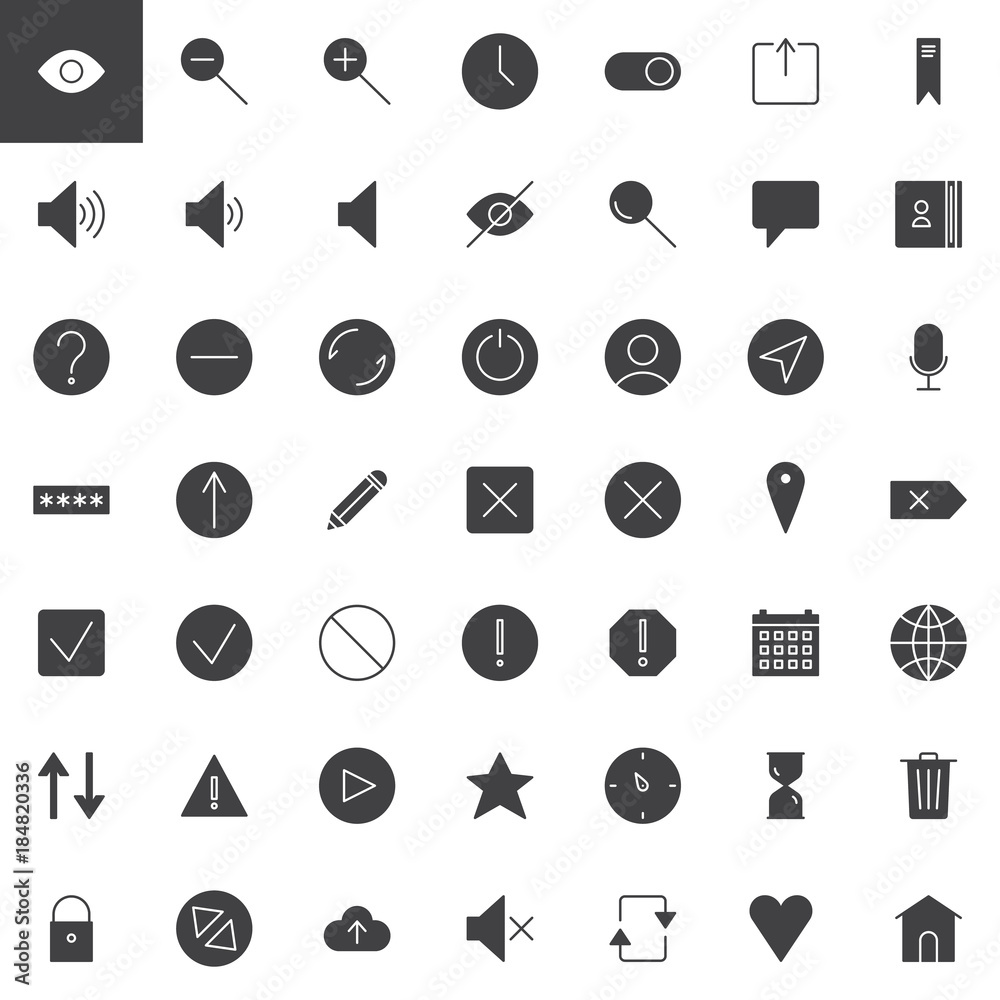 Simple user interface vector icons set, modern solid symbol collection ...