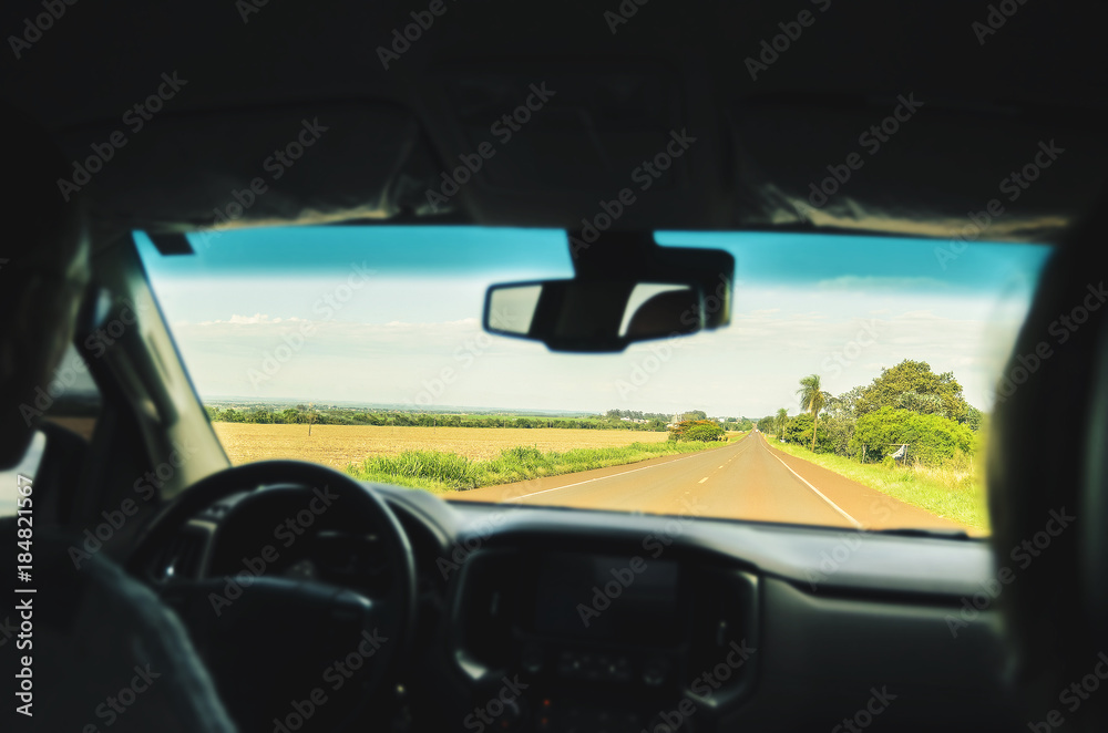Driving on the highway, focus on the road. View from the highway from ...