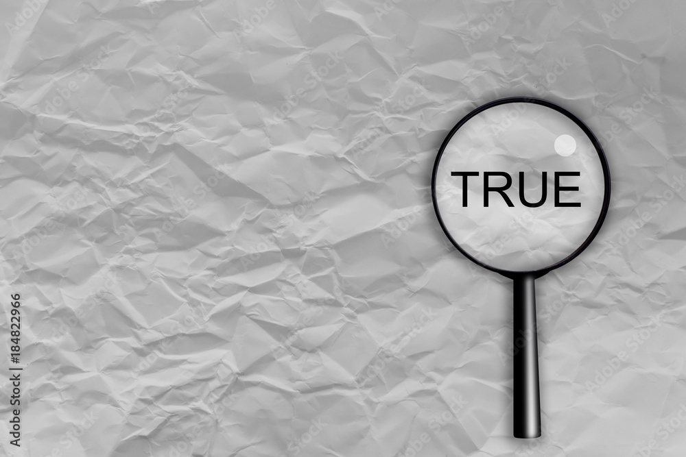 True text concept. Crumpled fold white paper sheet background with ...