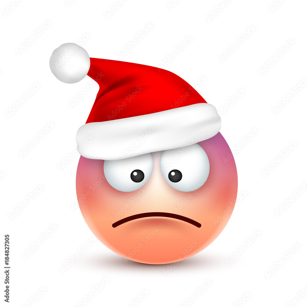 Smiley,emoticon. Red emoji, face with emotions and Christmas hat. New ...