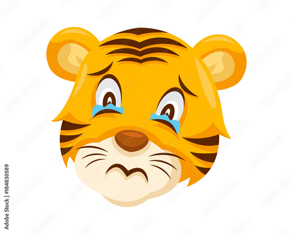 Cute Sad Tiger Face Emoticon Emoji Expression Illustration Stock Vector ...