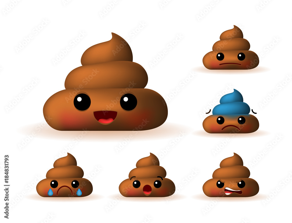 Set of Cute Poo Emoticons on White Background . Isolated Vector ...