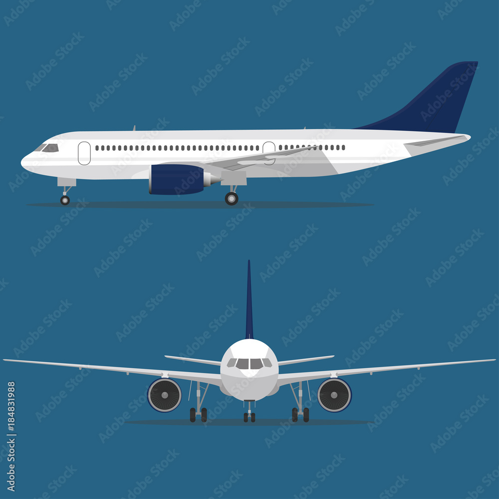 Airliner, side view and front. Vector illustration. Stock Vector ...