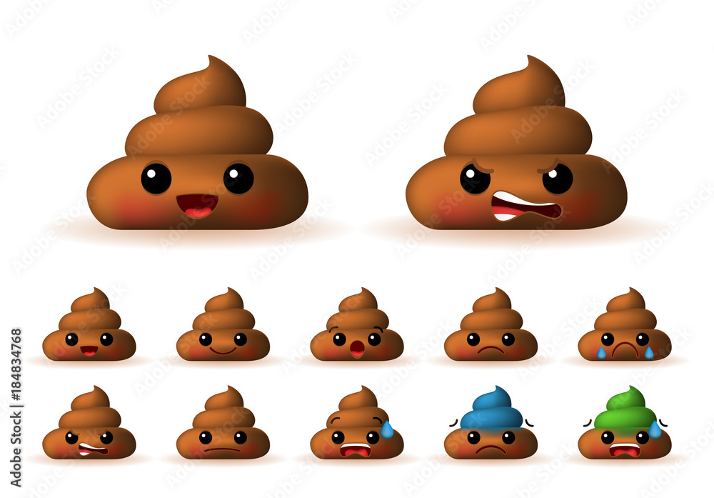 Set of Cute Poo Emoticons on White Background . Isolated Vector ...