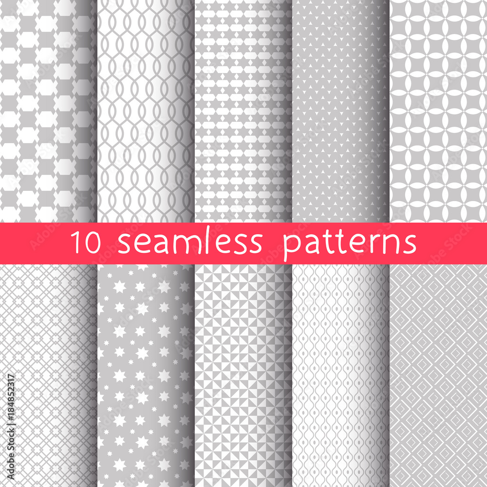 10 Light grey seamless patterns for universal background. Grey and ...