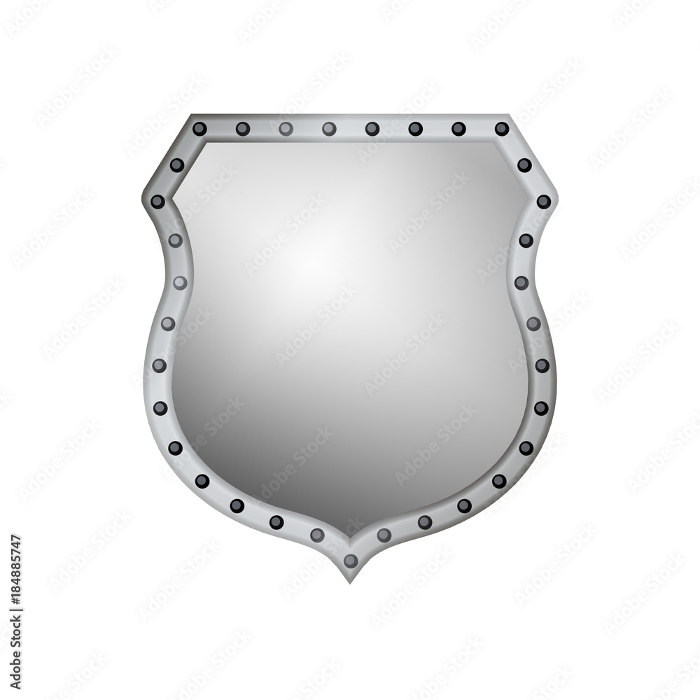 Silver shield shape icon. 3D gray emblem sign isolated on white ...
