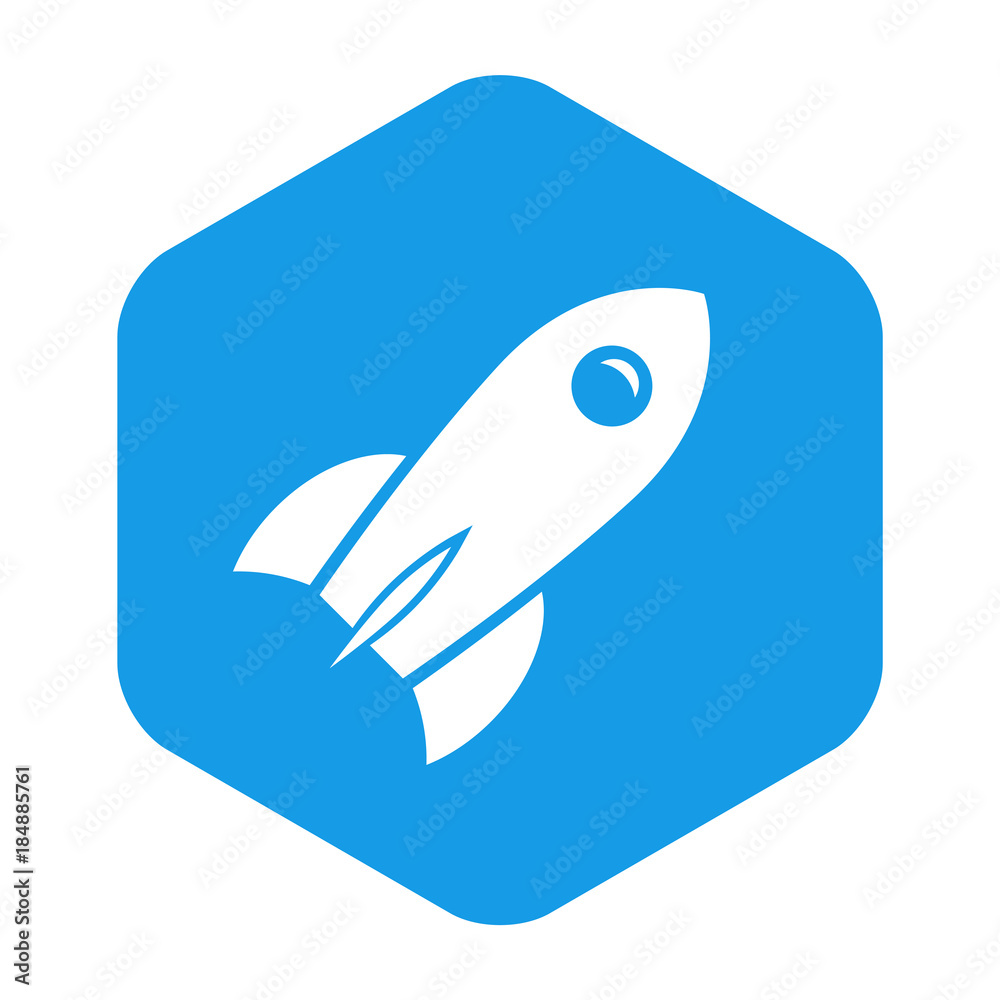 Icono plano silueta cohete en hexágono color azul Stock Illustration ...