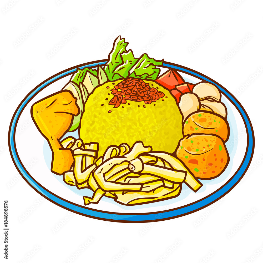 Cute and yummy "Nasi Kuning" or "Yellow Rice" in English. Sometimes ...