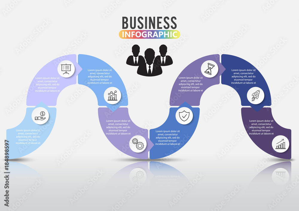 Timeline infographics design template with 8 options, process diagram ...