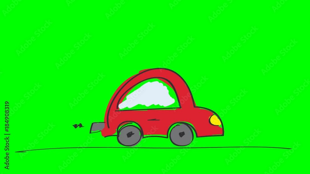 Animation of red car, animated hand drawn cartoon illustration, loop ...