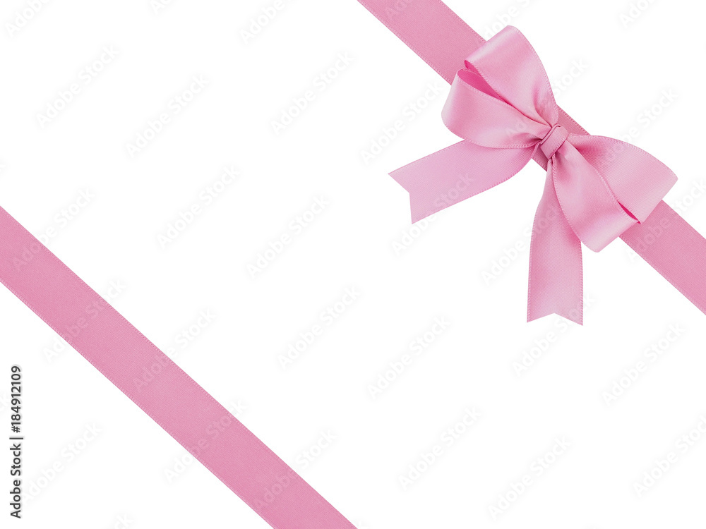 pastel pink ribbon with bow isolated on white background, simplicity ...