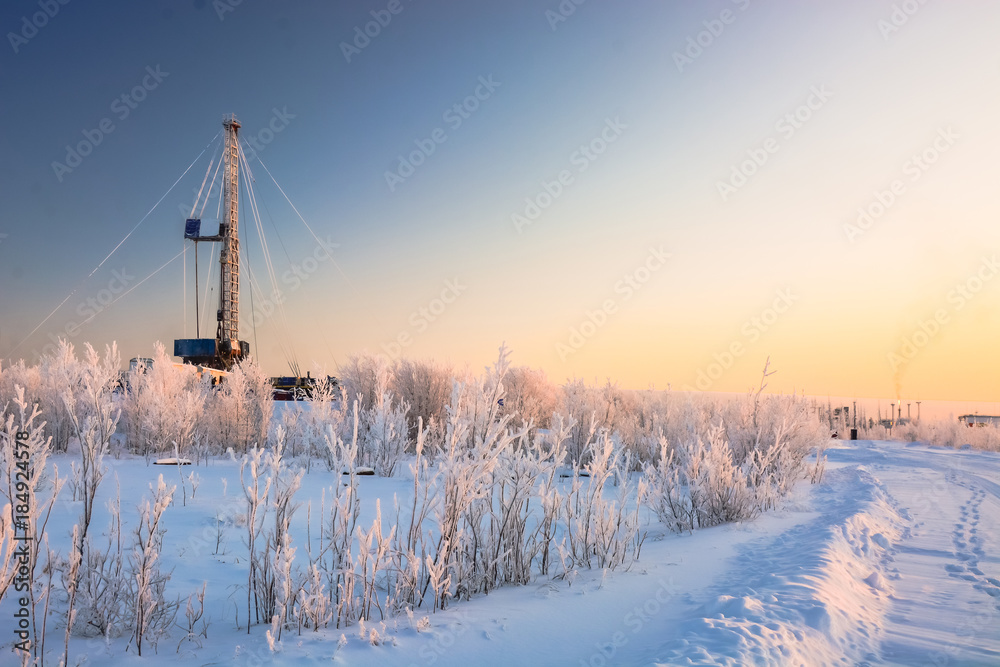In the northern oil and gas field. Drilling rig. Stock Photo | Adobe Stock