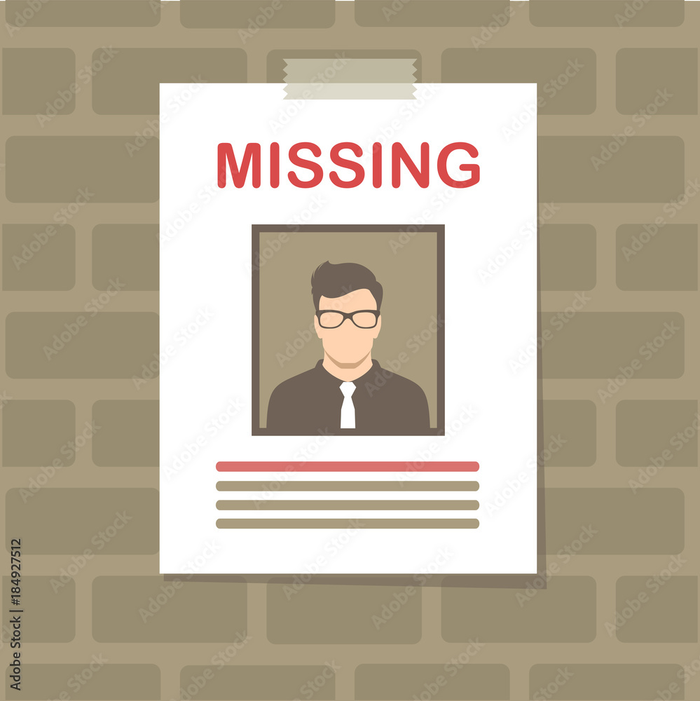vector illustration of a missing person, graphic wanted poster, lost ...