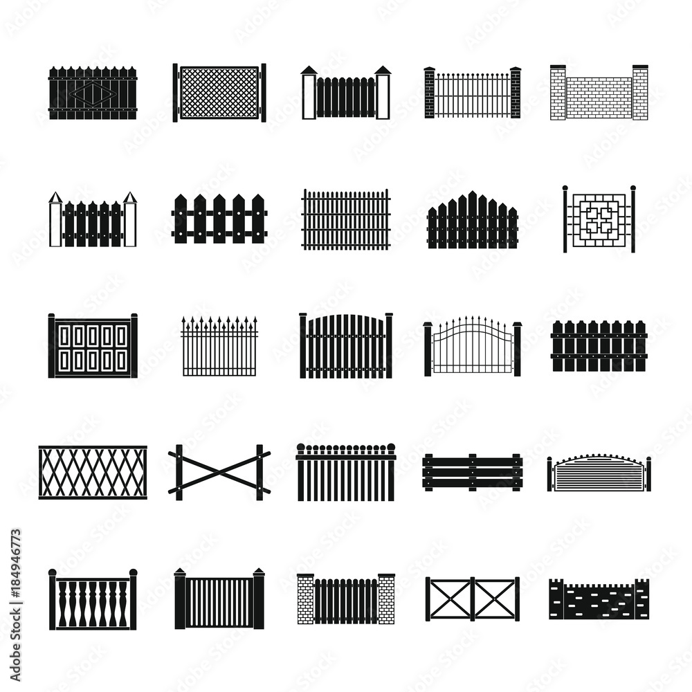Fence icons set. Simple illustration of 25 fence vector icons for web ...