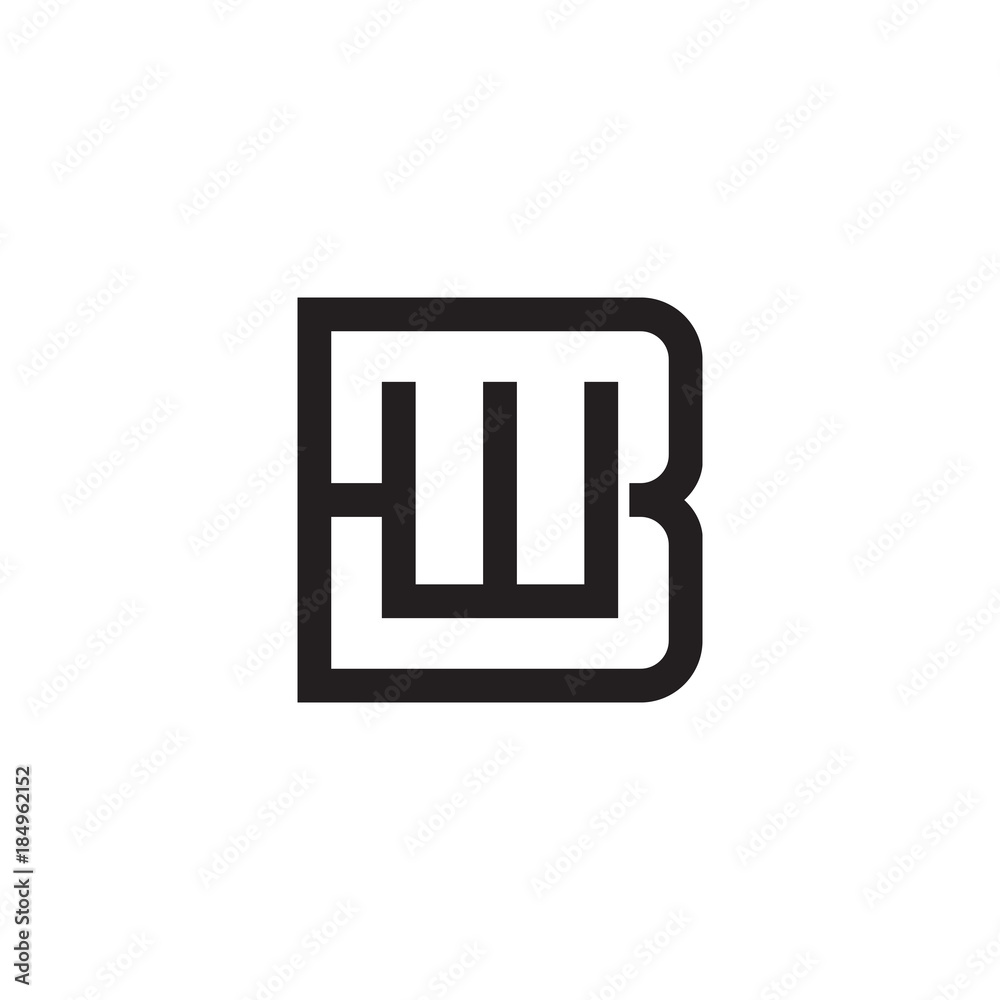 Initial letter B and W, BW, WB, overlapping W inside B, line art logo ...