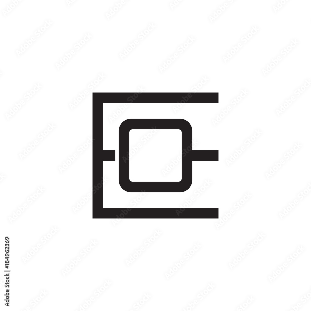 Initial letter E and O, EO, OE, overlapping O inside E, line art logo ...