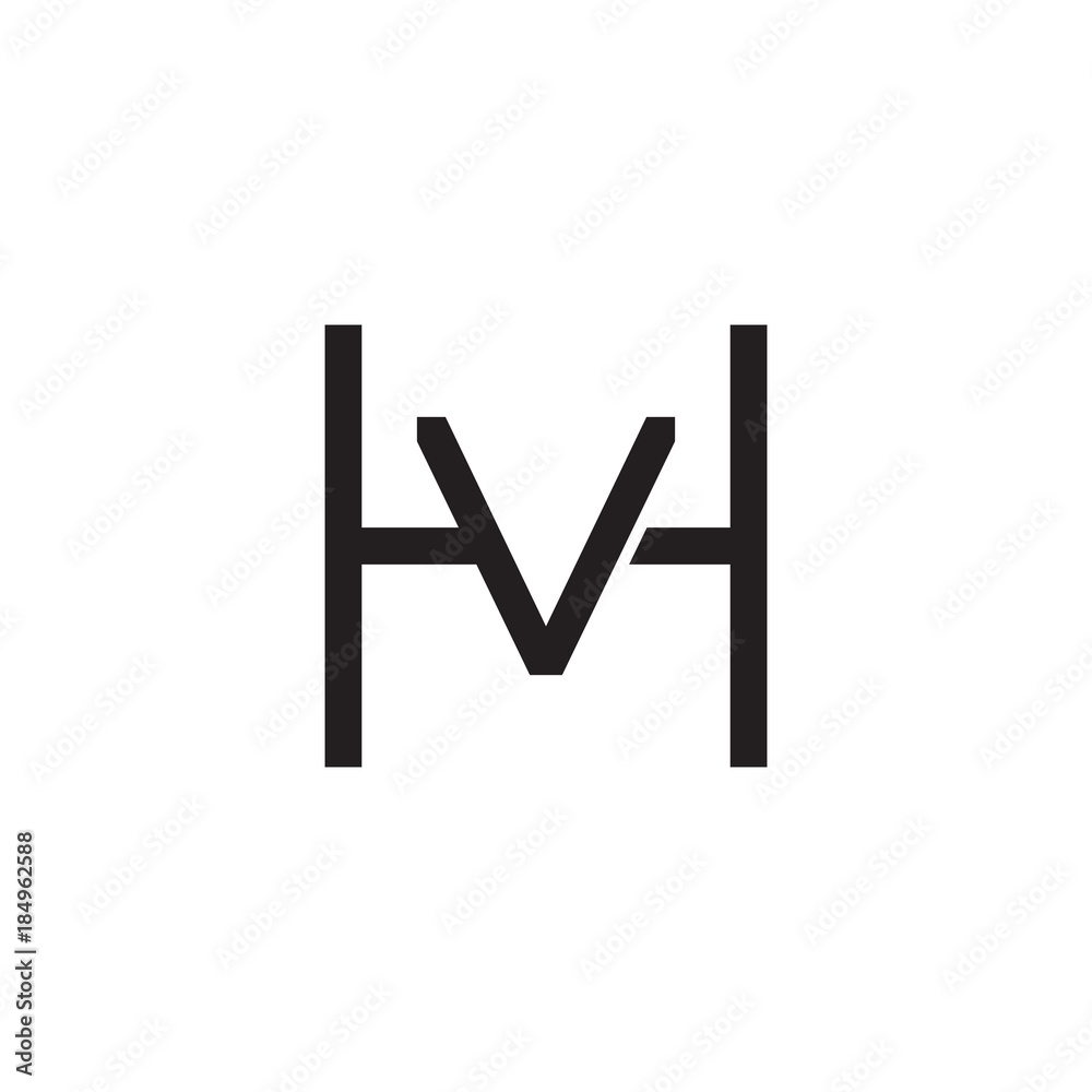 Initial letter H and V, HV, VH, overlapping V inside H, line art logo ...