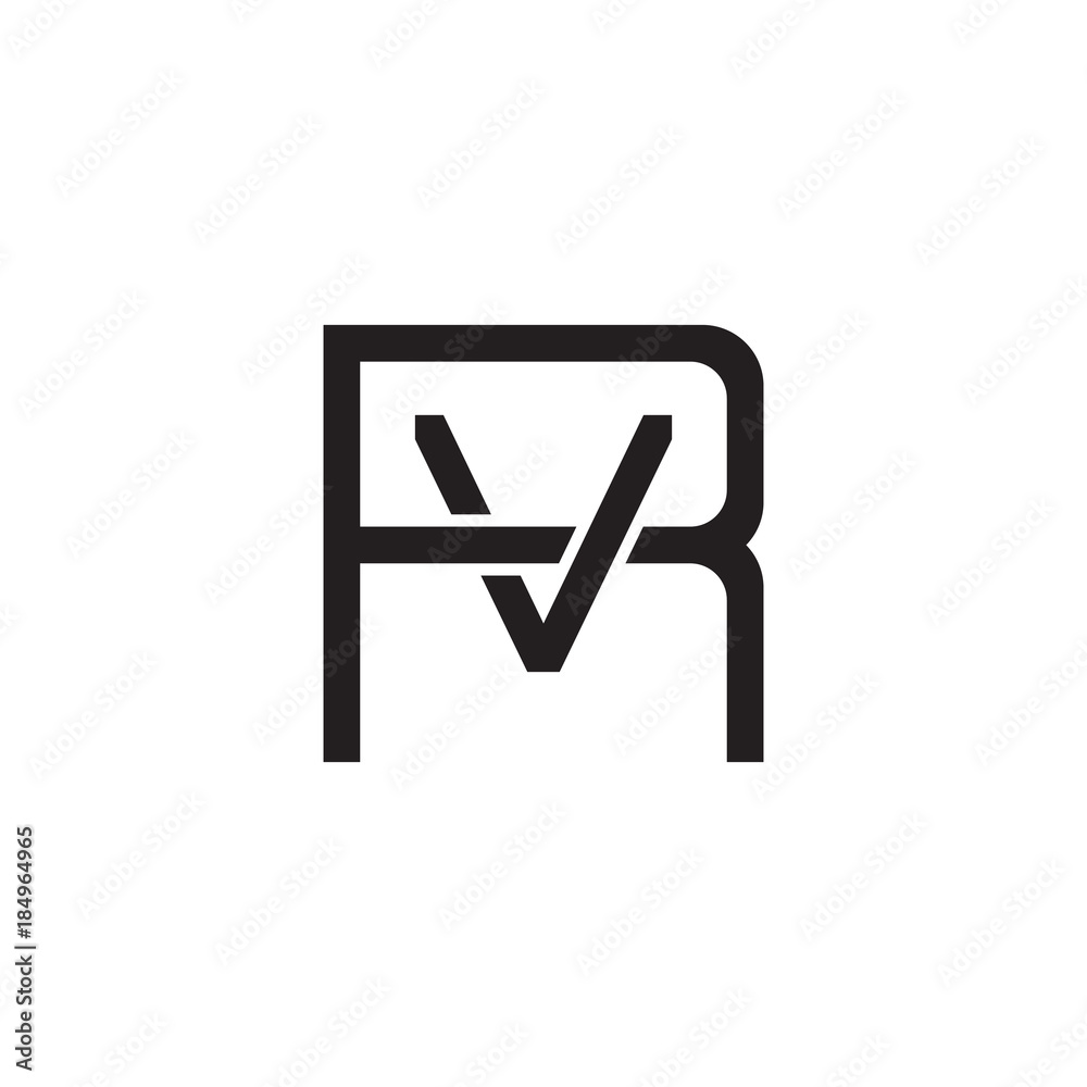 Initial letter R and V, RV, VR, overlapping V inside R, line art logo ...