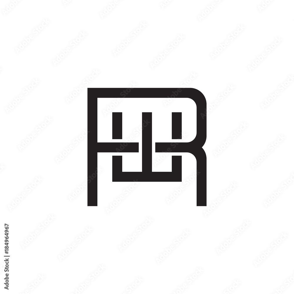 Initial letter R and W, RW, WR, overlapping W inside R, line art logo ...